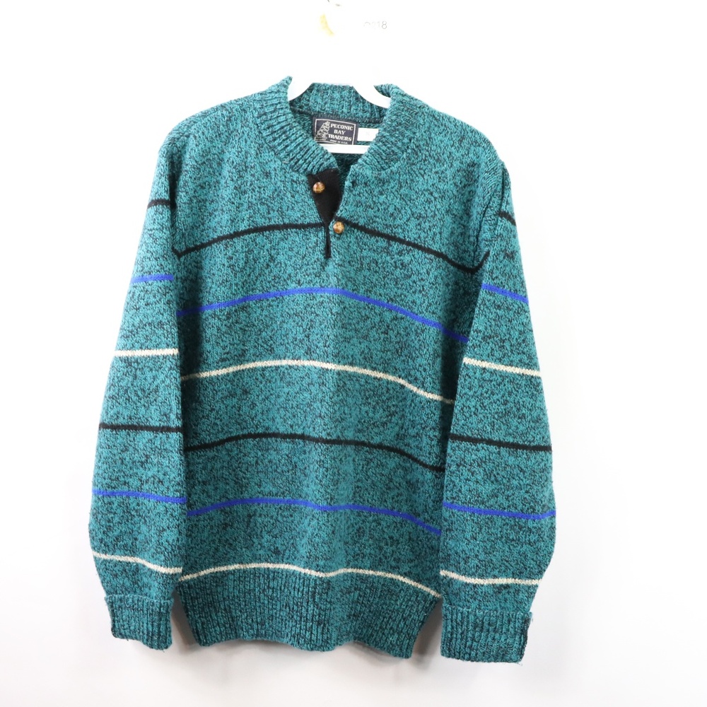 90s Mens Medium Fresh Prince Henley Sweater Teal - Gem